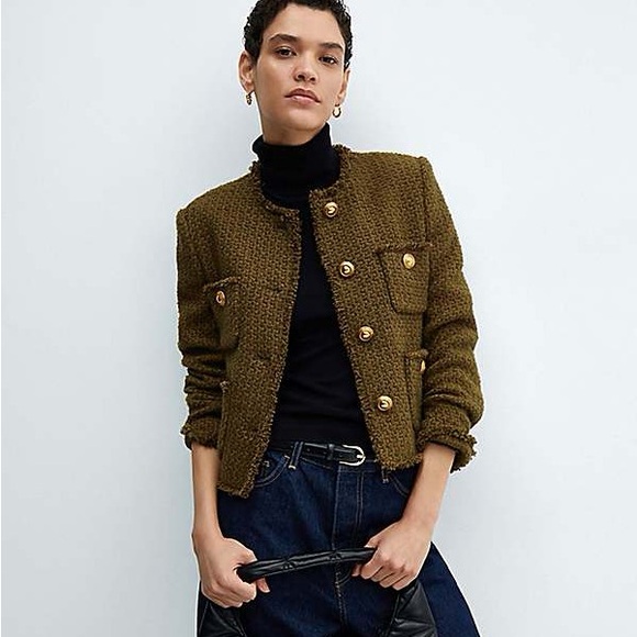 Mango | Jackets & Coats | Nwot Mango Olive Tweed Jacket With Gold ...